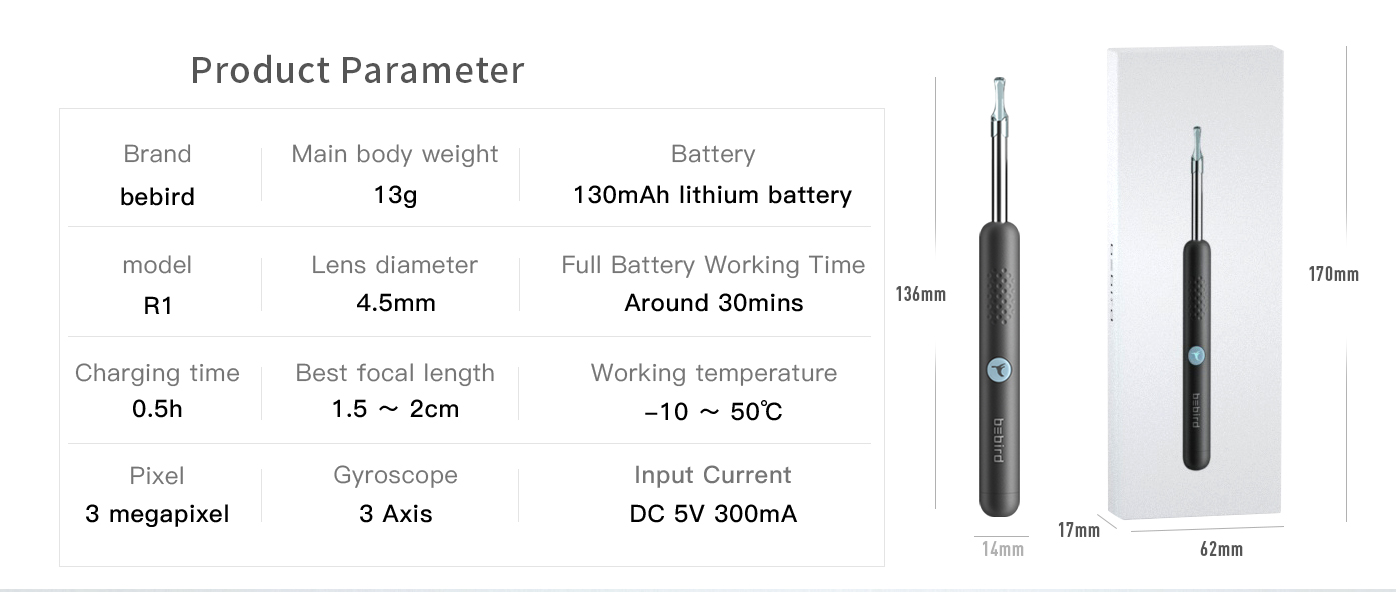 Bebird R1 smart ear endoscope with replaceable scoop connected with ...